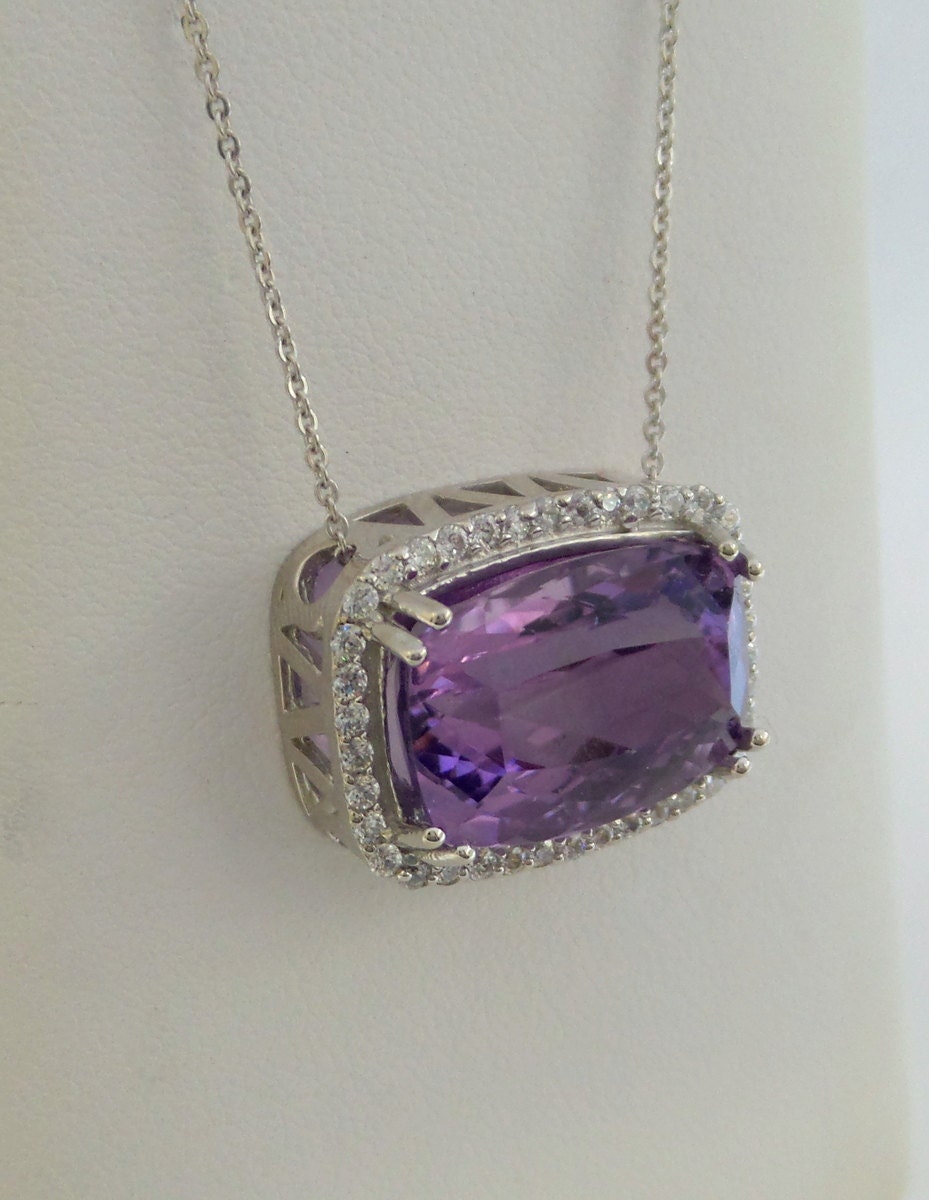 Genuine Amethyst Pendant with Diamonds/ Sterling Silver Genuine ...