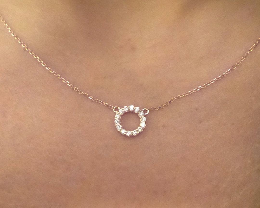 Diamond Circle Necklace 0.20CTS / 14k Rose Gold Diamond Circle Necklace ...