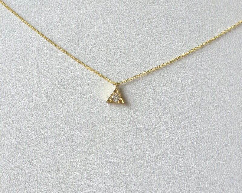 Triangle Shape Diamond Pendant / Dainty Diamond Necklace / 14k Gold ...