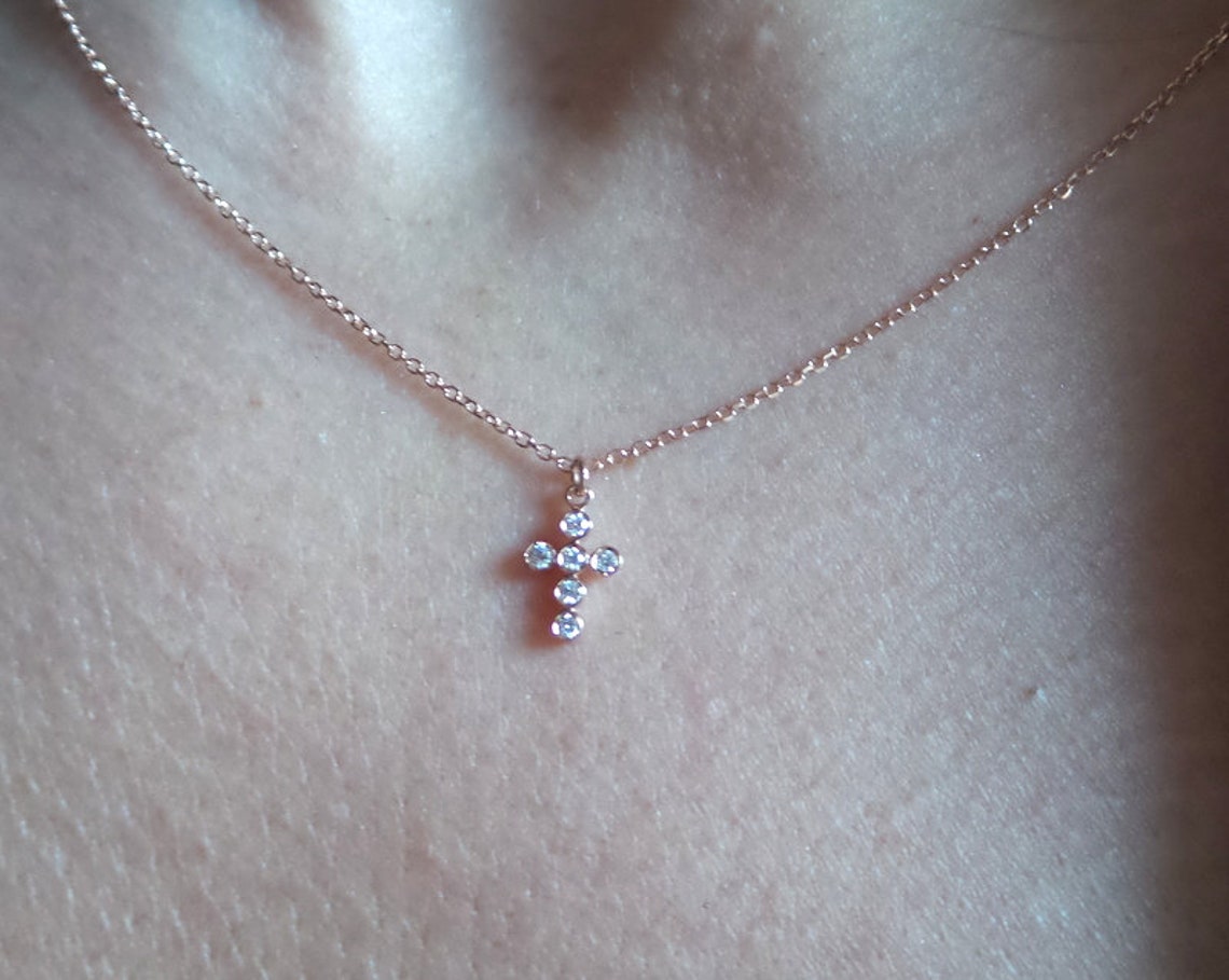 Small Diamond Cross / 14k Gold Diamond Cross / Layering - Etsy