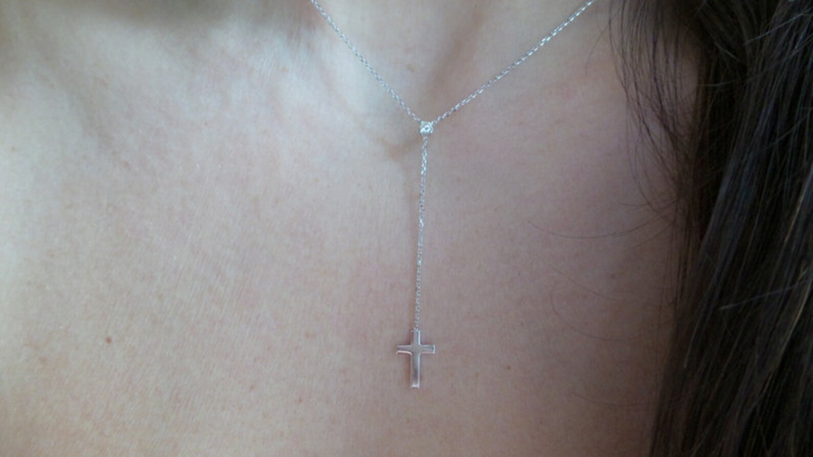 Diamond Cross Necklace / Diamond Necklace Lariat / 14k Gold | Etsy