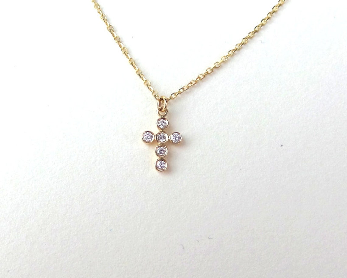 Small Diamond Cross / 14k Gold Diamond Cross / Layering - Etsy