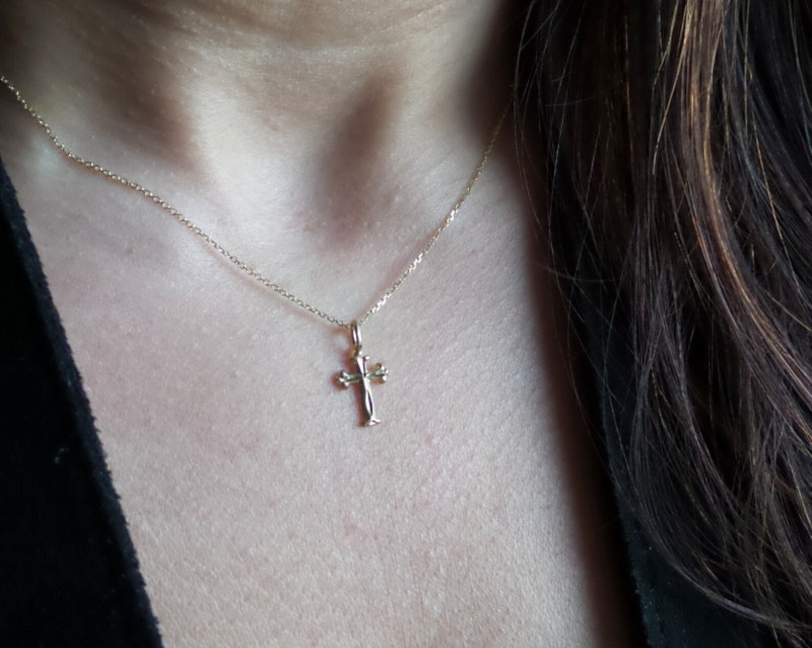 Gold Cross Necklace / 14k Gold Small Cross Pendant / Solid | Etsy