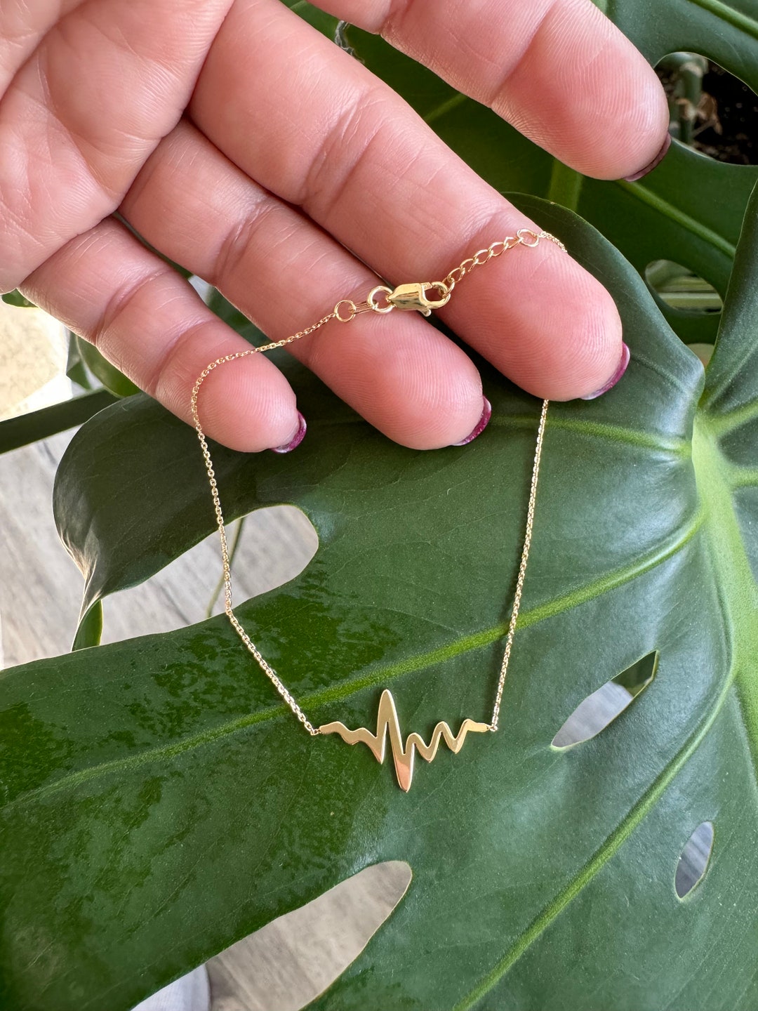 14k Solid Gold Heartbeat Bracelet: EKG Cable Chain - Etsy