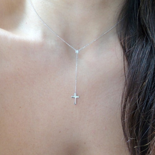 Diamond Cross Necklace / Diamond Necklace Lariat / 14k Gold | Etsy
