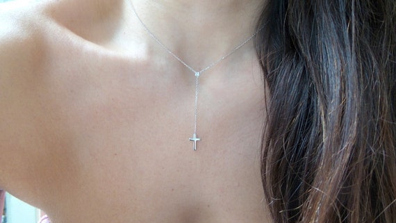 Diamond Cross Necklace / Diamond Necklace Lariat / 14k Gold | Etsy