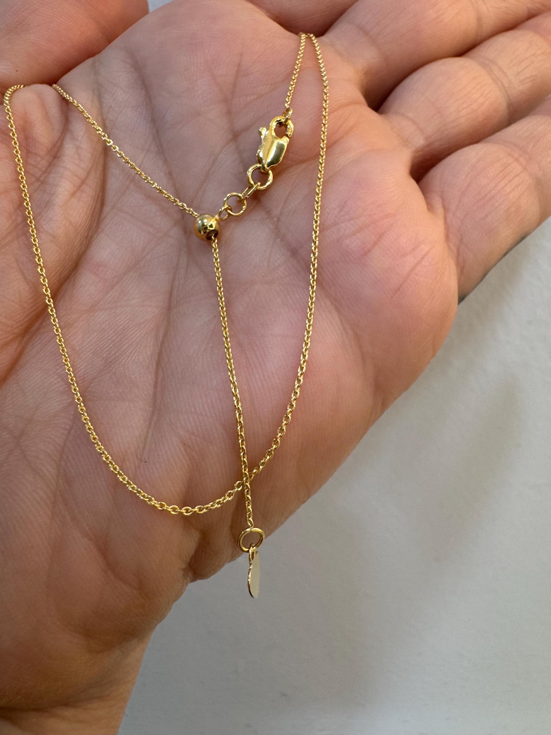 14k Solid Gold Pull Chain Necklace: Adjustable Cable Link - Etsy