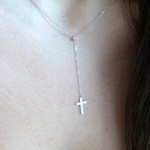 Diamond Cross Necklace / Diamond Necklace Lariat / 14k Gold - Etsy