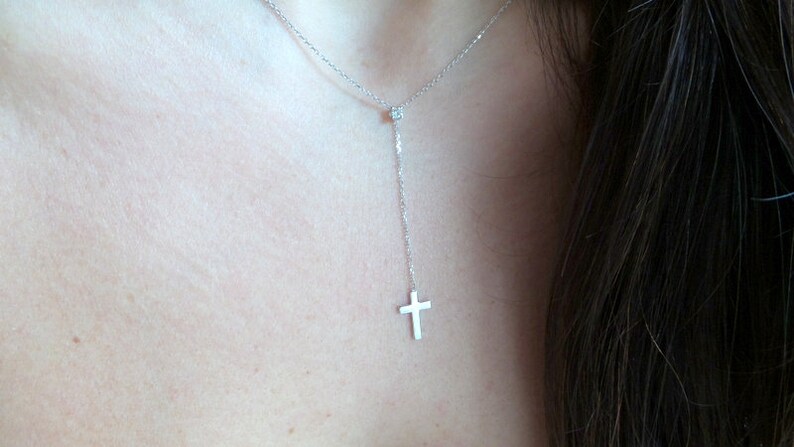 Diamond Cross Necklace / Diamond Necklace Lariat / 14k Gold | Etsy