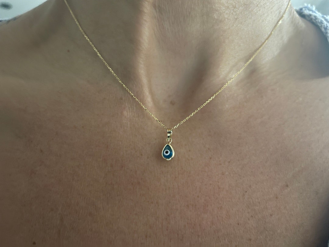 Evil Eye Necklace / 14k Gold Evil Eye Necklace / Petite Small Evil Eye ...