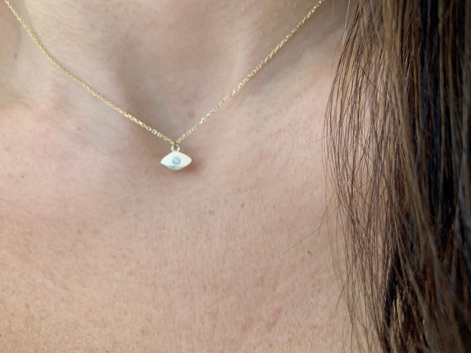 Diamond Evil Eye Necklace 0.03ct / 14k Gold Diamond Evil Eye | Etsy