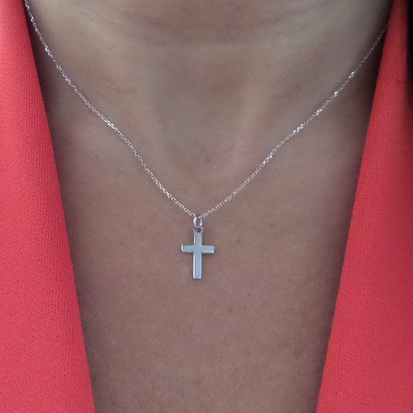 Small Simple White Gold Cross Pendant - Etsy