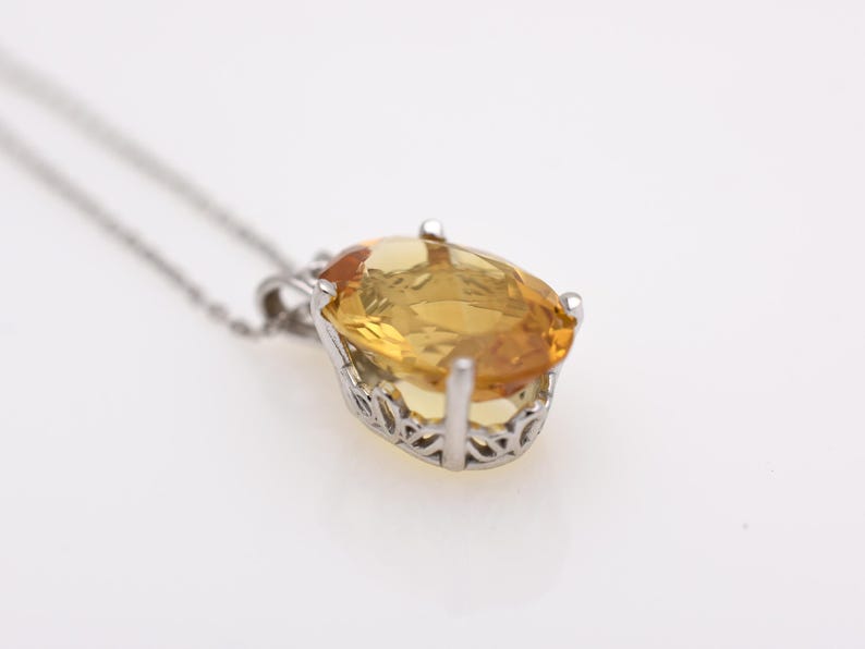 Yellow Topaz Necklace: 4.81 Carat Oval Solitaire, Sterling Silver ...