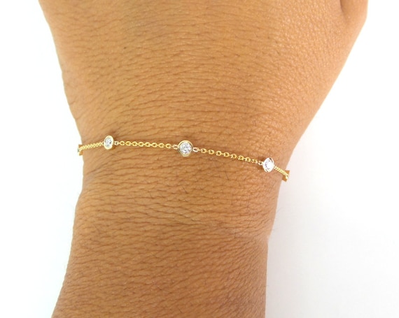 Diamond Bracelet Diamond Station Bracelet 0.49ct 14k Gold Diamond Bezel Bracelet Everyday Diamond Bracelet Dainty Diamond Bracelet Etsy