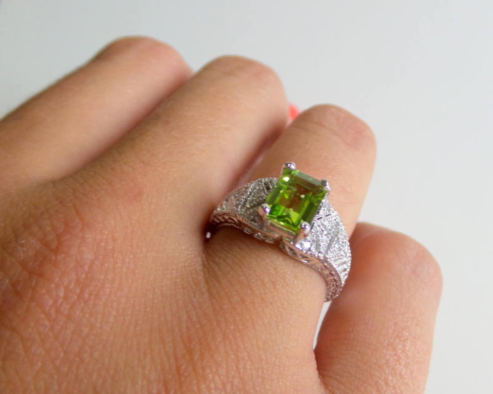 Peridot Ring 14k White Gold/ Gold Peridot Ring 1.62ct/ Genuine - Etsy
