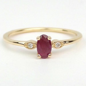 Ruby Ring / Diamond Ruby Ring / 14k Gold Ruby Ring / Oval Ruby Ring / Dainty Ruby Ring ...
