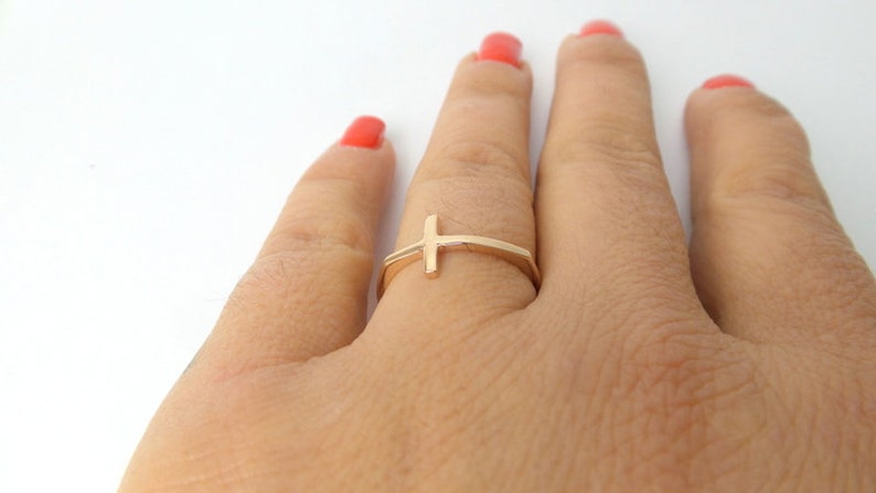 Cross Ring / 14k Rose Gold Cross Ring / Gold Cross Ring / | Etsy