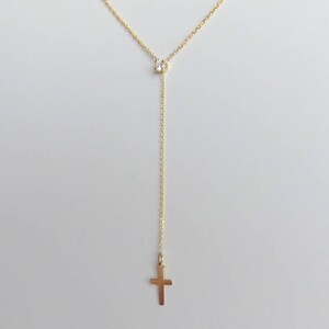 Diamond Cross Necklace / Diamond Necklace Lariat / 14k Gold Diamond ...
