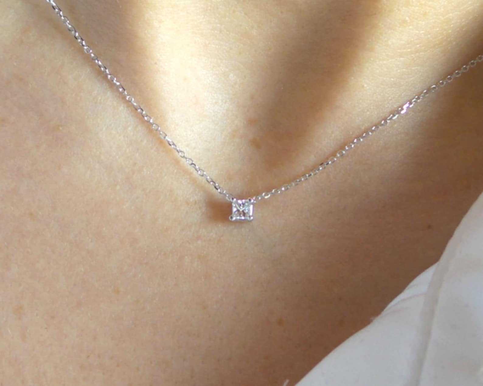 Princess Cut Diamond Necklace / Diamond Solitaire Necklace / - Etsy