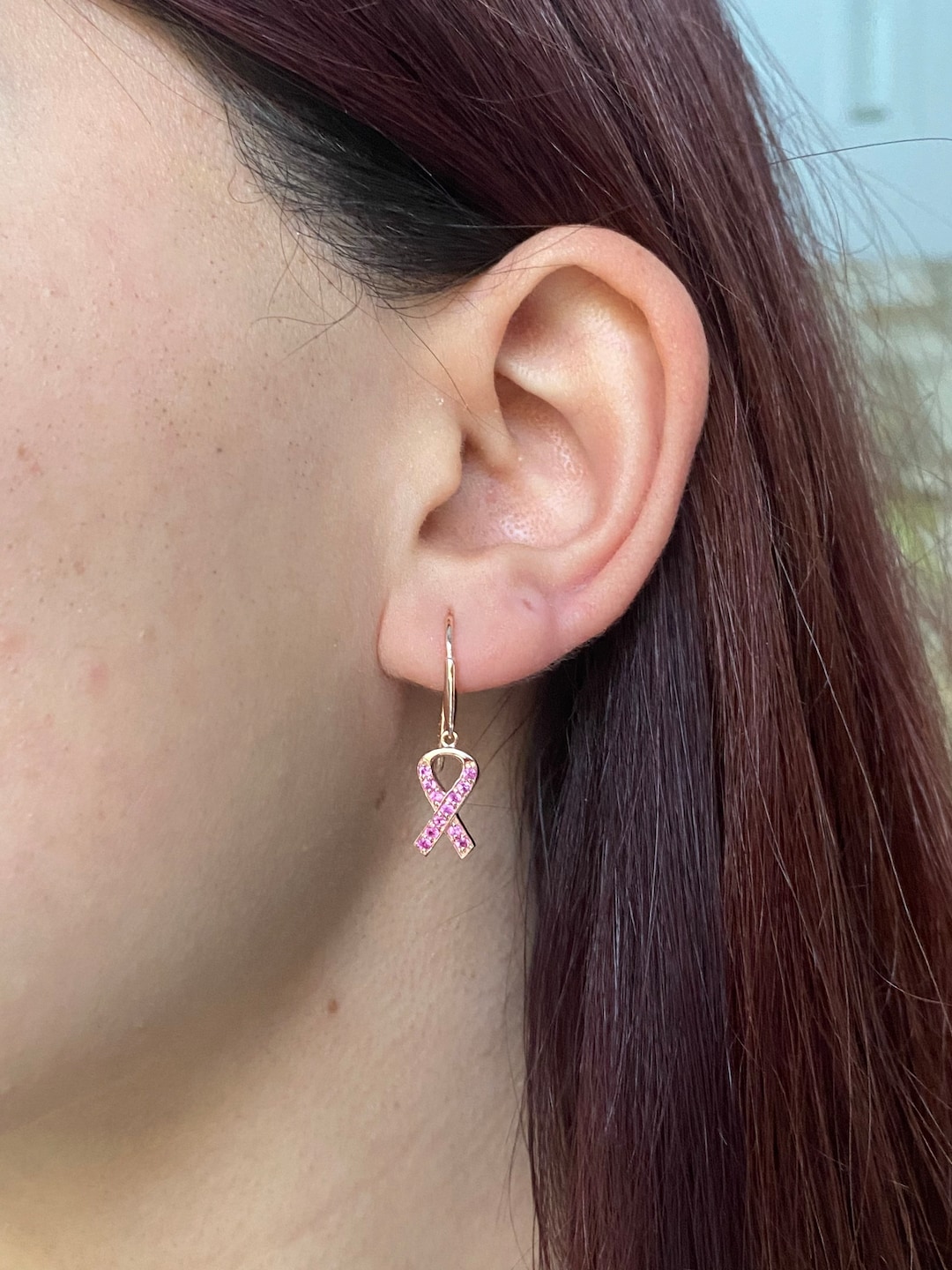 Pink Sapphire Ribbon Earring single Piece / 14k Gold Breast - Etsy