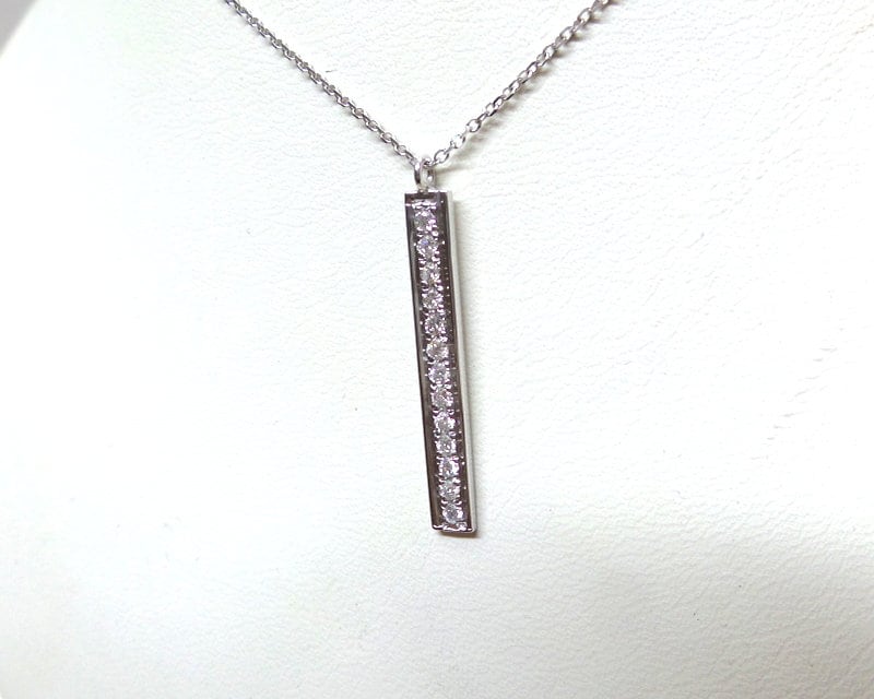 Diamond Bar Necklace / 14k White Gold Diamond Bar Necklace / Bar ...