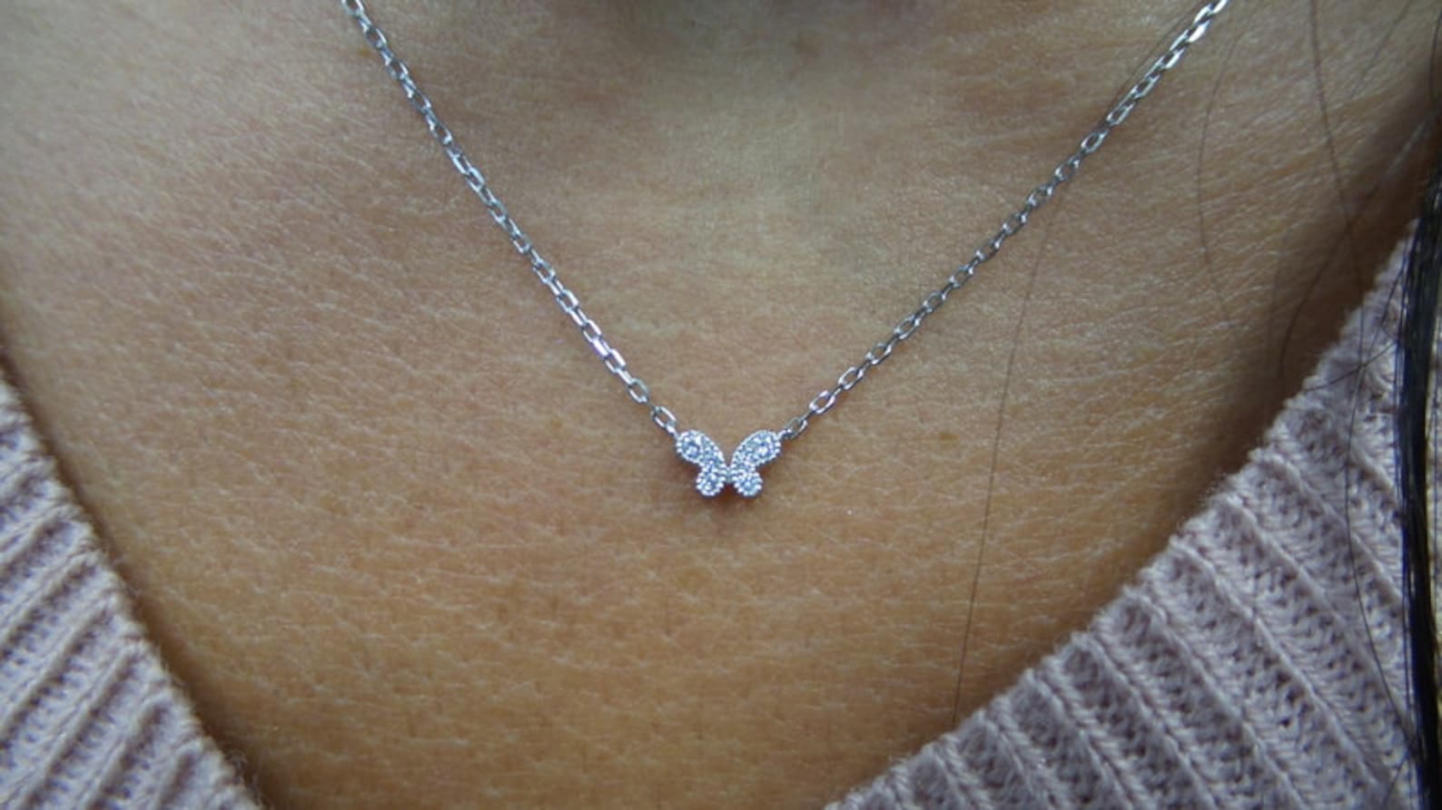 Diamond Butterfly Necklace: 14k White Gold Charm Pendant - Etsy