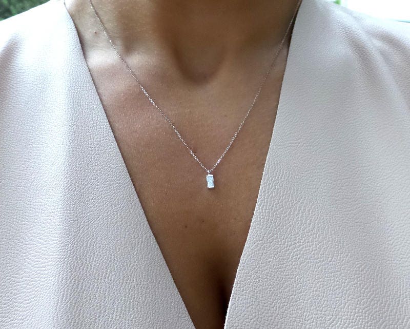 Baguette Diamond Necklace/ 14k Gold Dainty Diamond/ Gold Baguette ...
