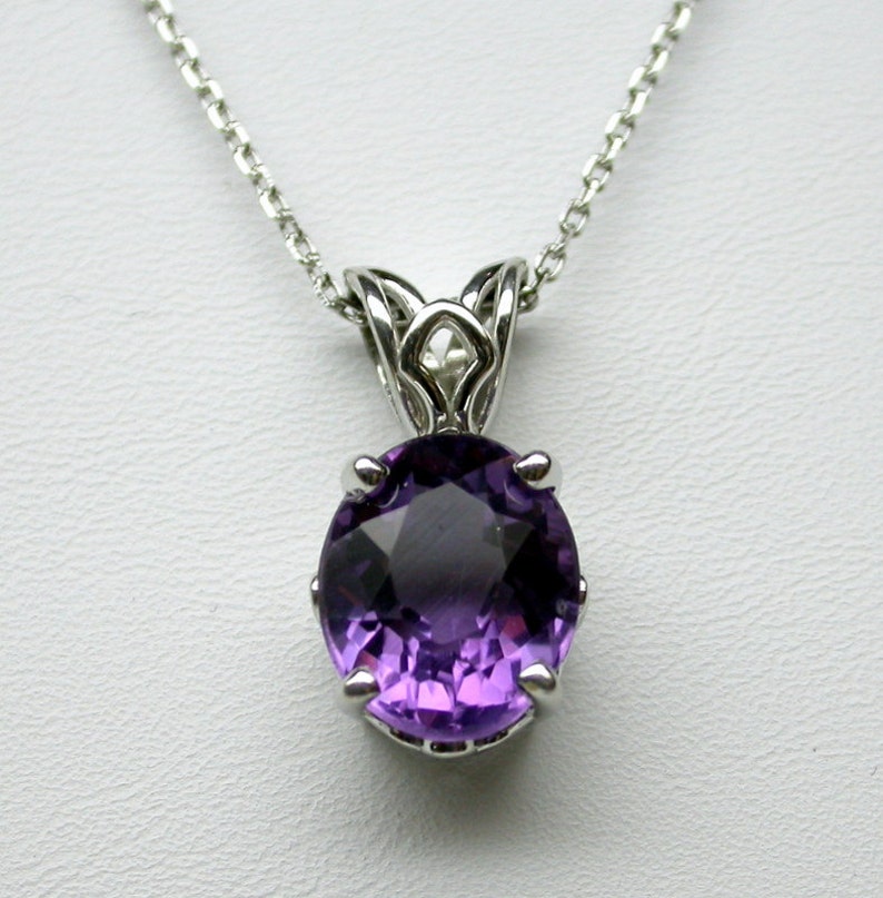 Amethyst Necklace/ Sterling Silver Amethyst Necklace/ Oval | Etsy