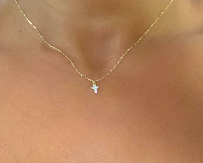 Small Diamond Cross Necklace / 14k Gold Cross Necklace / Tiny - Etsy ...