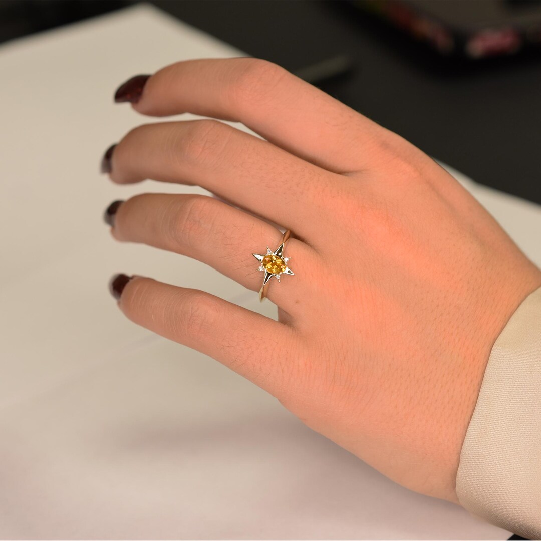14k Gold Yellow Topaz North Star Ring: Diamond Accent, November ...