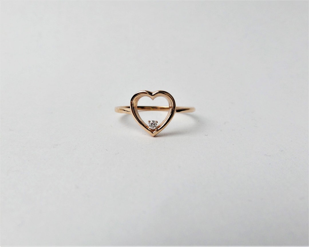 Diamond Heart Ring / 14k Gold Heart Ring / Solid Gold Heart Ring / Love ...