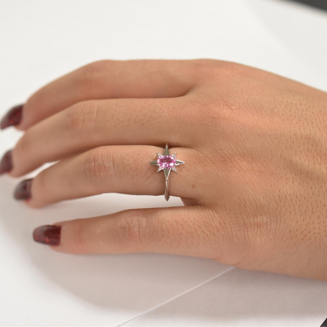 Pink Sapphire North Star Ring: 14k Gold Diamond Celestial Jewelry - Etsy