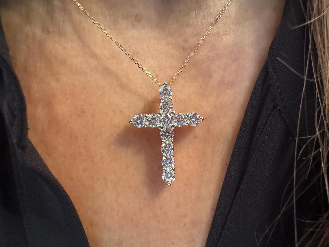 Large Diamond Cross Necklace: 14k Gold Religious Jewelry 2.25cts - Etsy