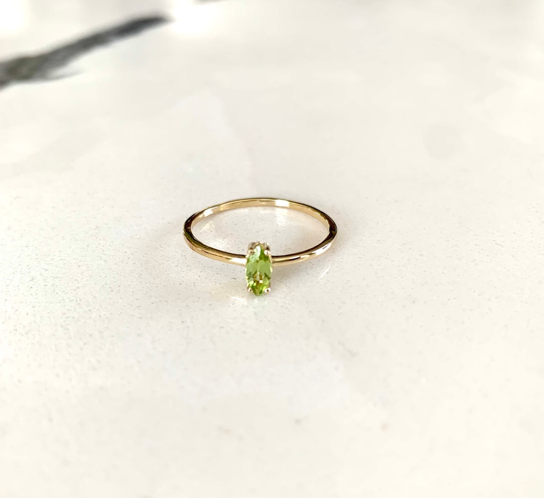 Peridot Ring / 14k Gold Peridot Marquise Ring / Solitaire Peridot Ring ...