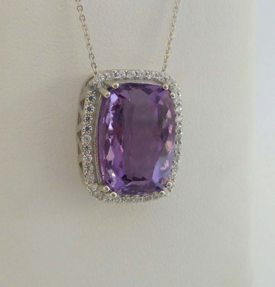 Genuine Amethyst Pendant with Diamonds/ Sterling Silver Genuine ...