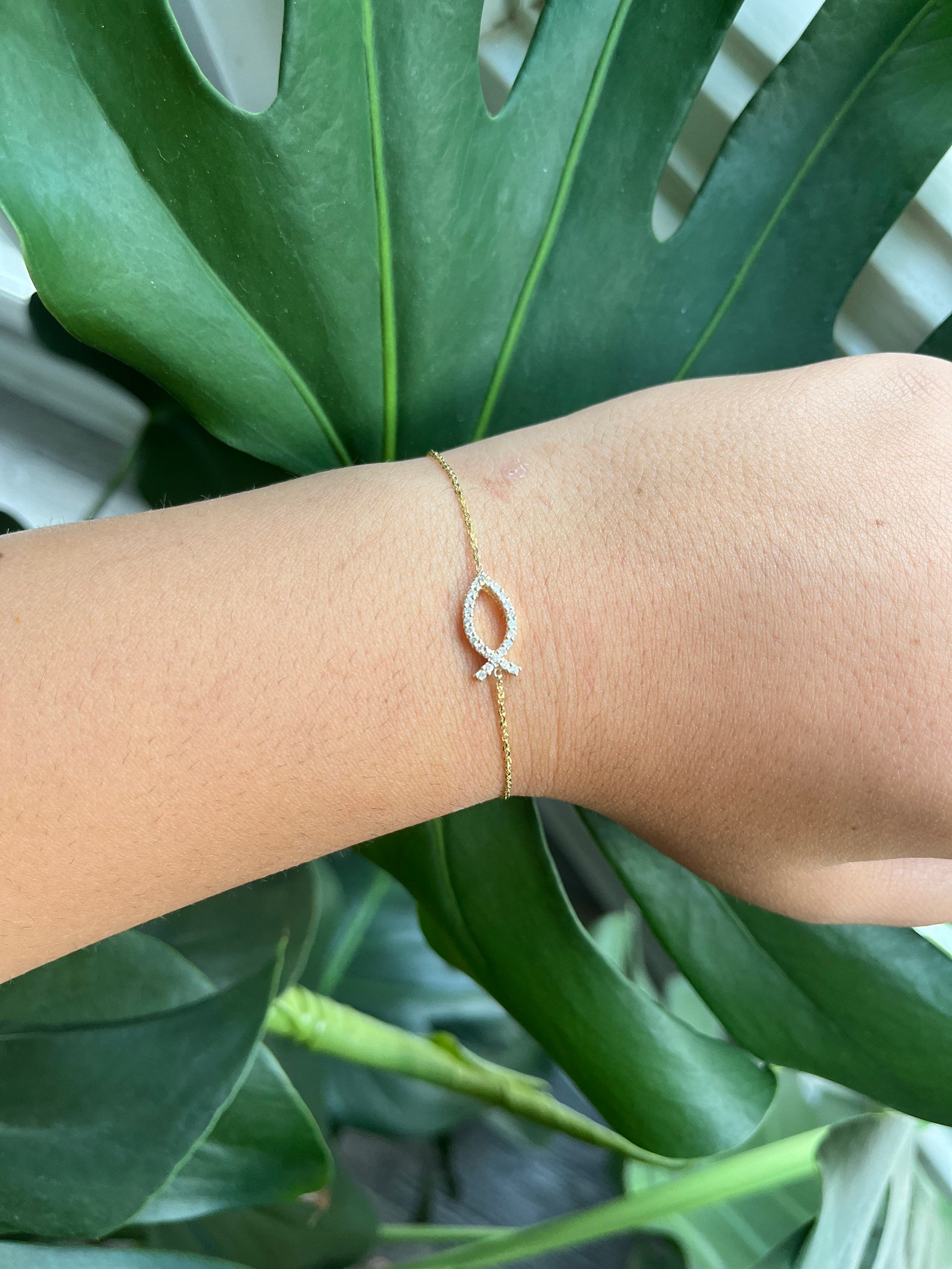 Diamond Fish Necklace / 14K Gold Diamond Ichthys Fish Bracelet - Etsy