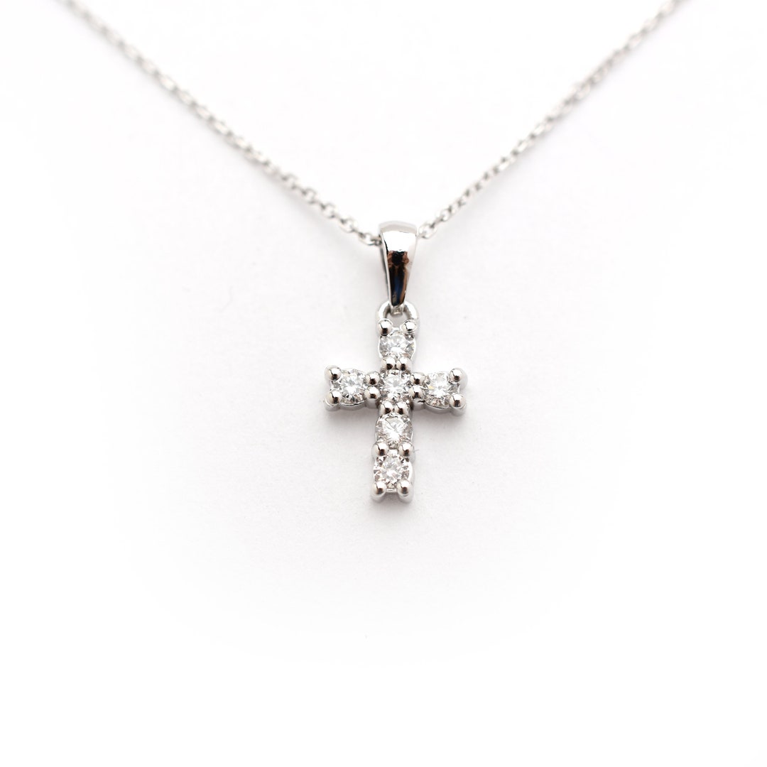 Small Diamond Cross Necklace 0.20ct / 14k Gold Diamond Cross / Small ...
