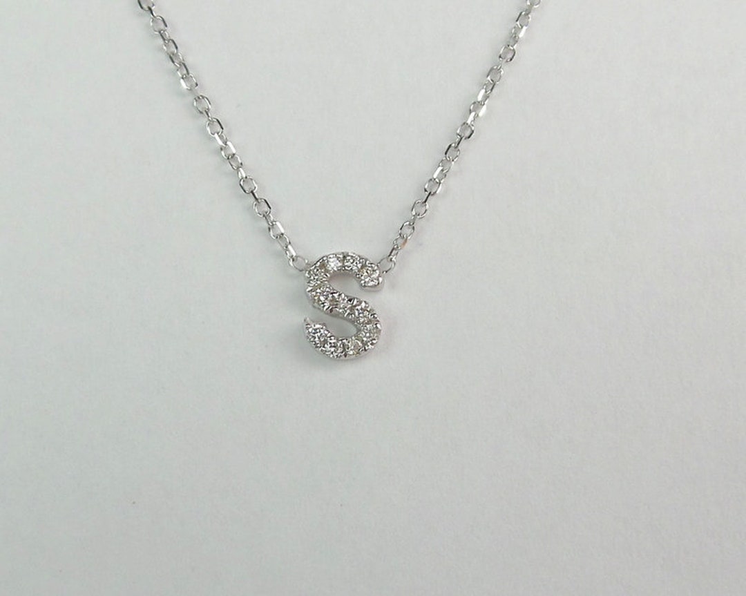 Diamond Initial Necklace / Diamond Letter Necklace / 14k White Gold ...