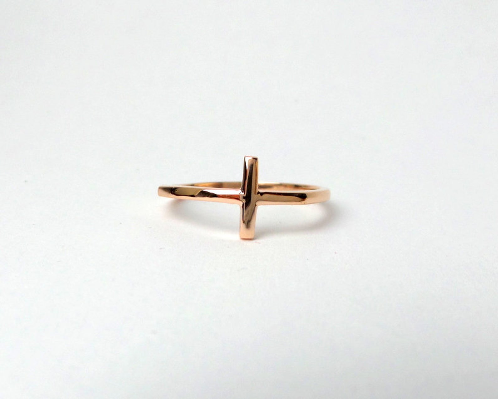 Cross Ring / 14k Rose Gold Cross Ring / Gold Cross Ring / - Etsy