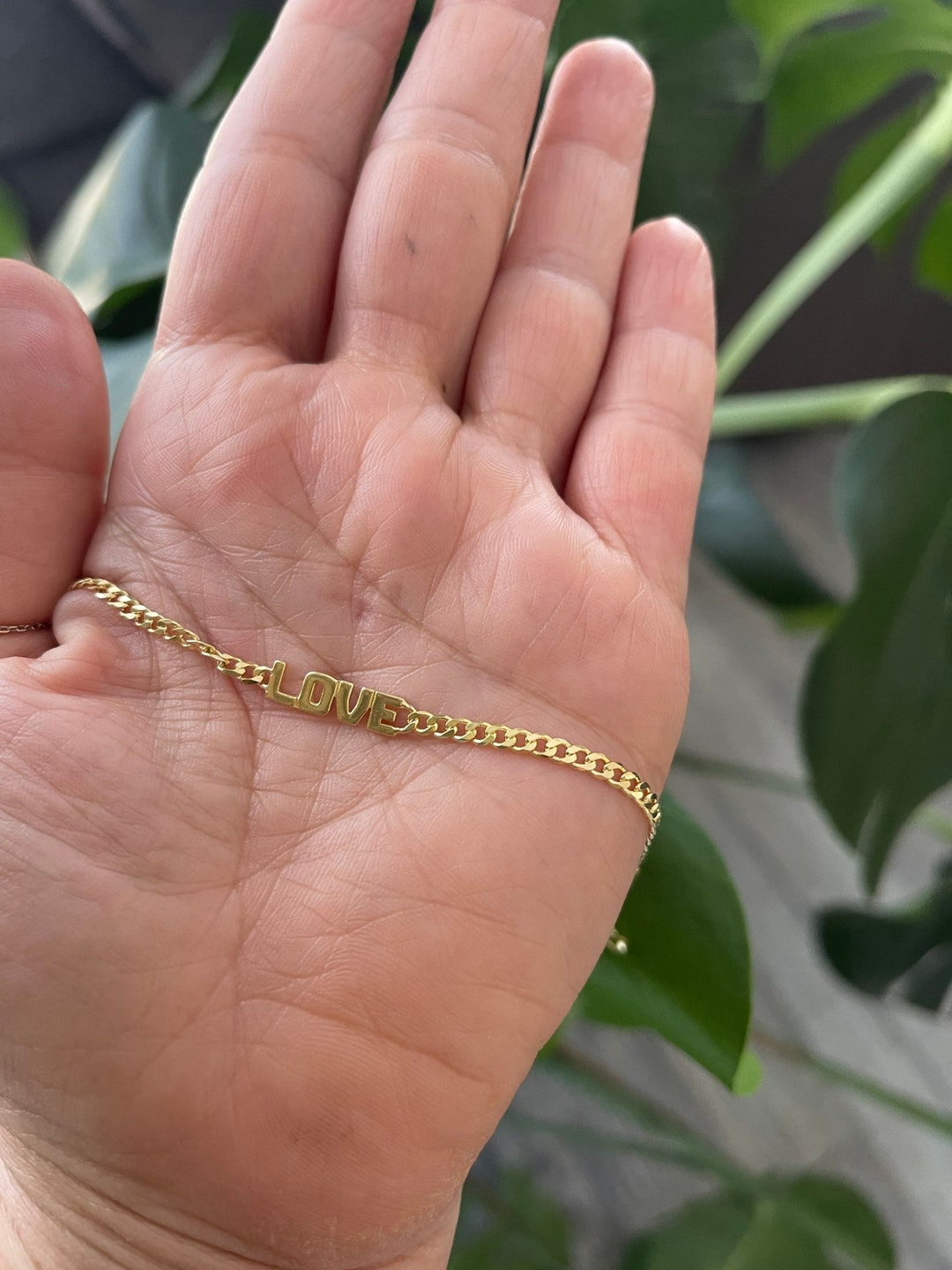 Cuban Link Chain Love Bracelet / 14k Gold Love Cuban Link Chain / 14k ...