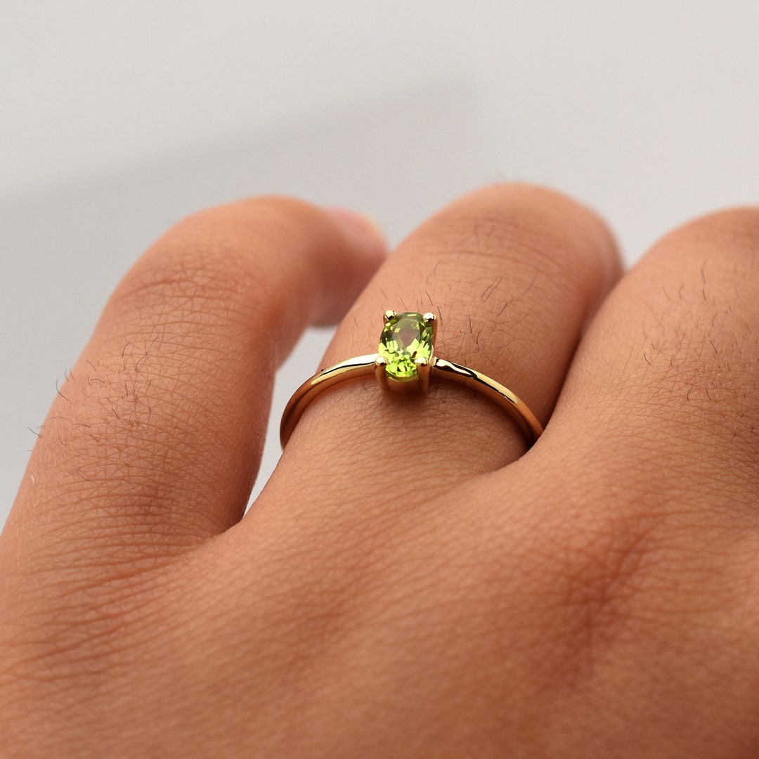 Peridot Ring 6 by 4 Mm / 14k Gold Peridot Ring / Oval Peridot Solitaire ...