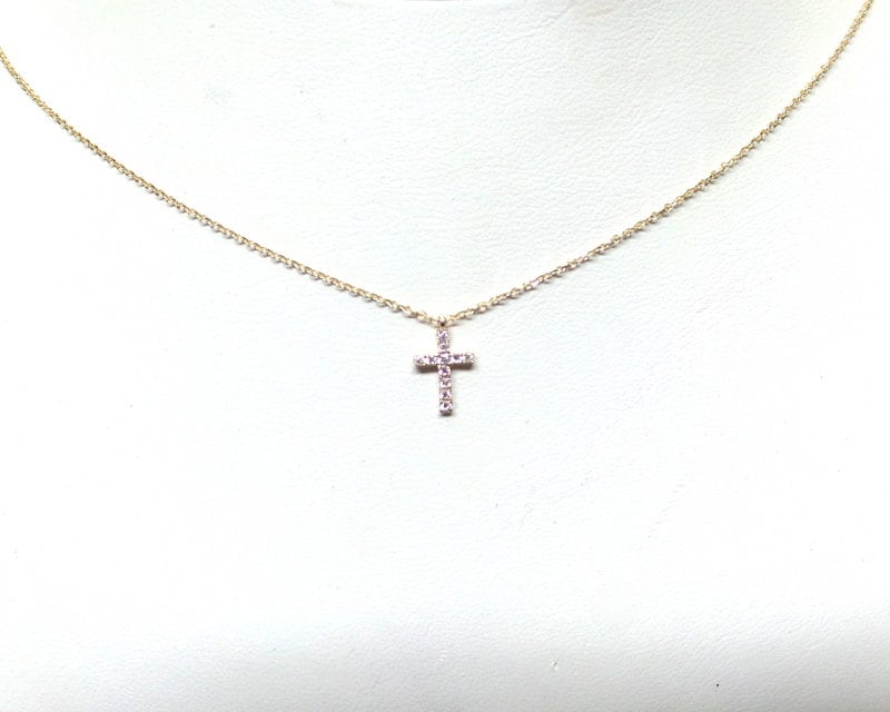 Small Diamond Cross Necklace / Dainty Diamond Cross / 14k Gold Diamond ...