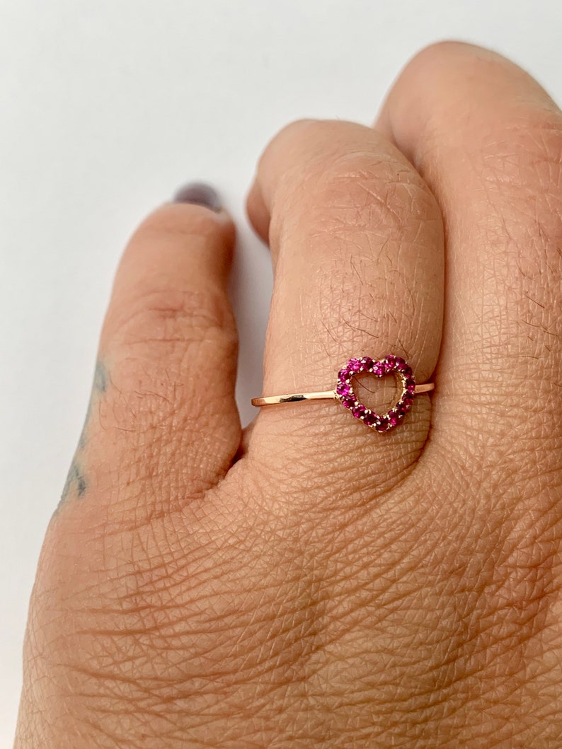 Ruby Heart Ring / 14k Rose Gold Heart Ring/ Gold Ruby Heart | Etsy