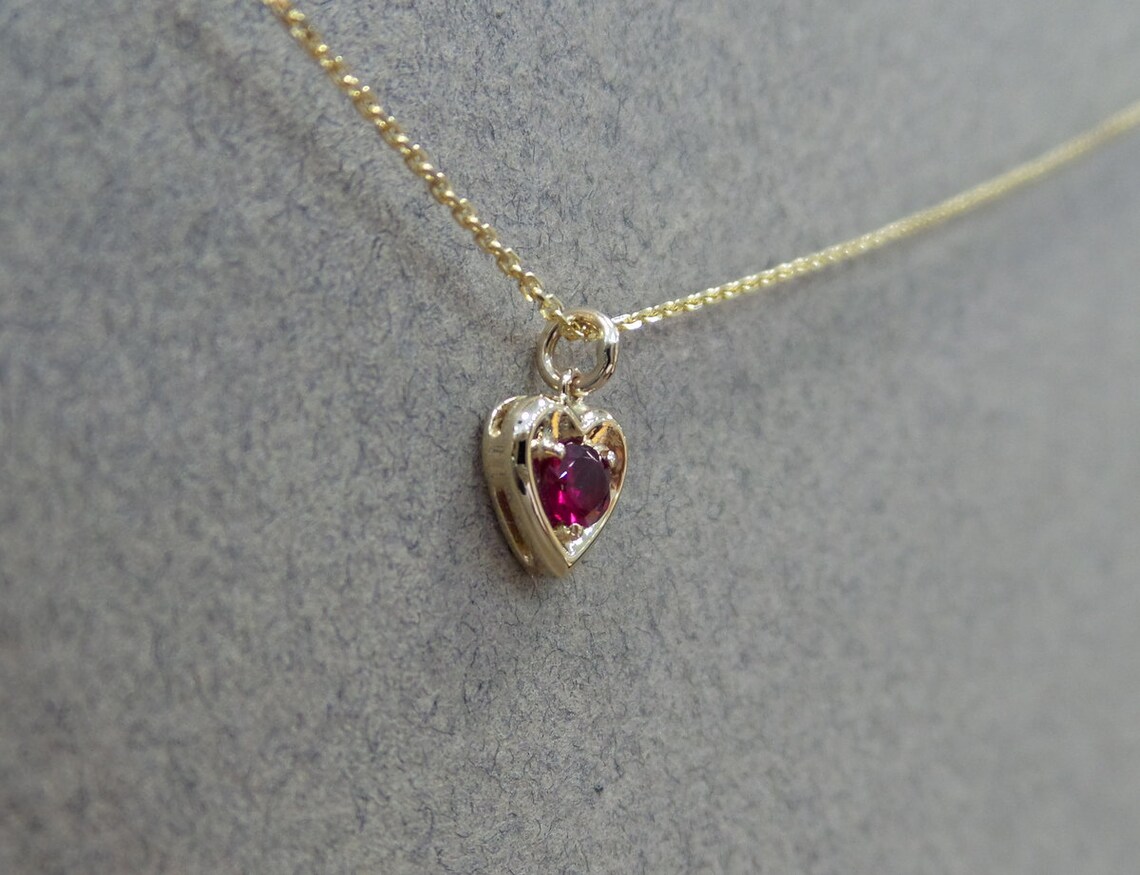 14k Gold Ruby Heart Necklace: July Birthstone Pendant - Etsy