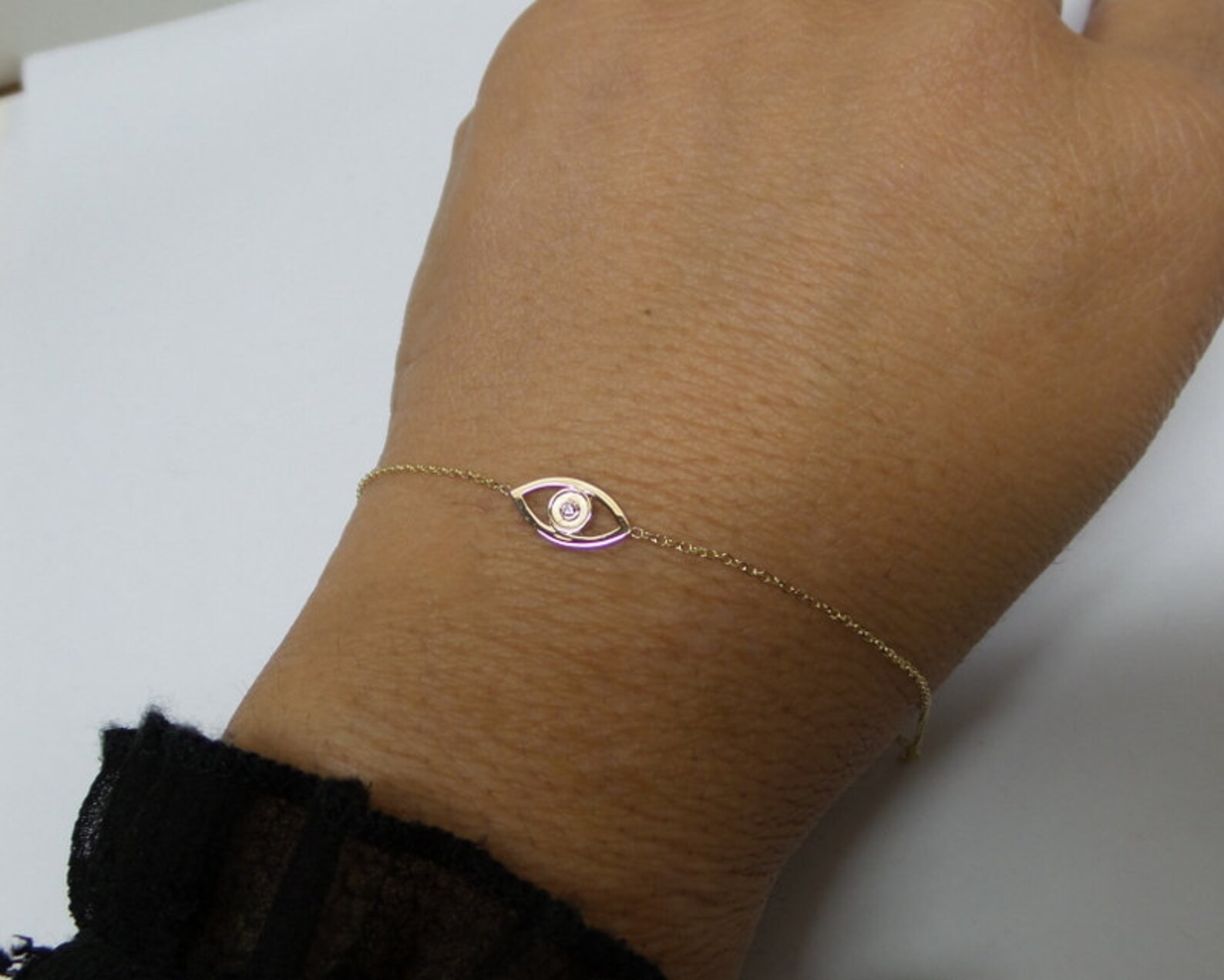 Evil Eye Bracelet / 14K Gold Evil Eye Bracelet / Diamond Evil - Etsy