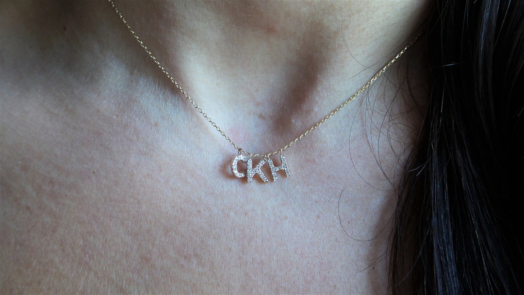 Diamond Initial Necklace / Diamond Letter Necklace / 14k Gold - Etsy