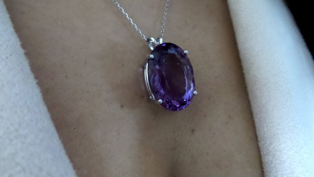 Amethyst Necklace/ Silver Amethyst Pendant/ Sterling Silver Amethyst ...