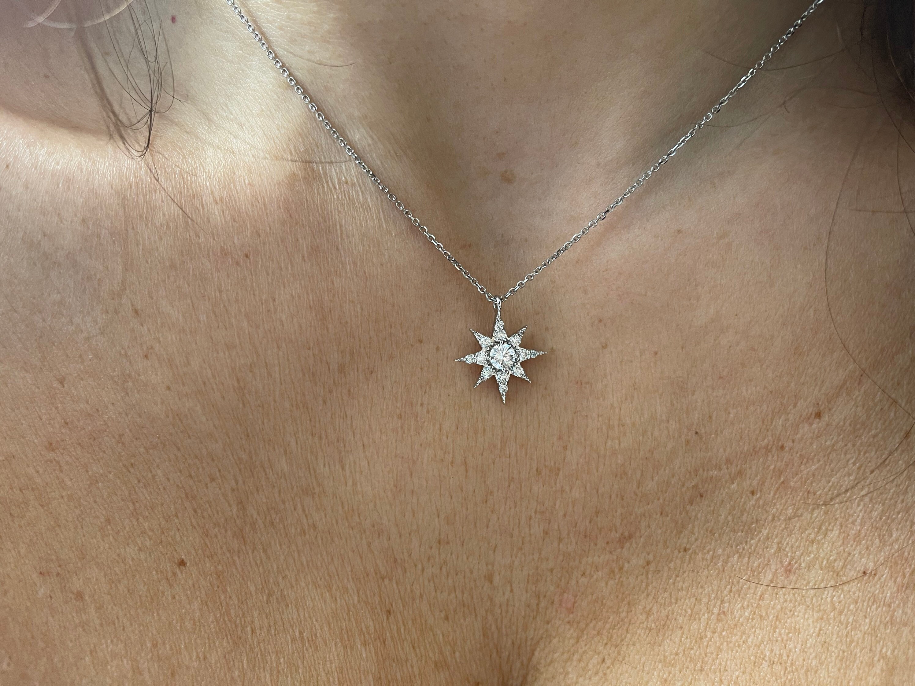 Diamond North Star Necklace 0.55cts / Starburst Diamond Necklace / 14k ...
