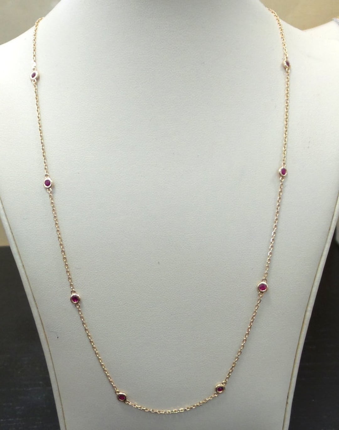 14k Gold Ruby Station Necklace: Dainty Bezel Set, Handmade - Etsy