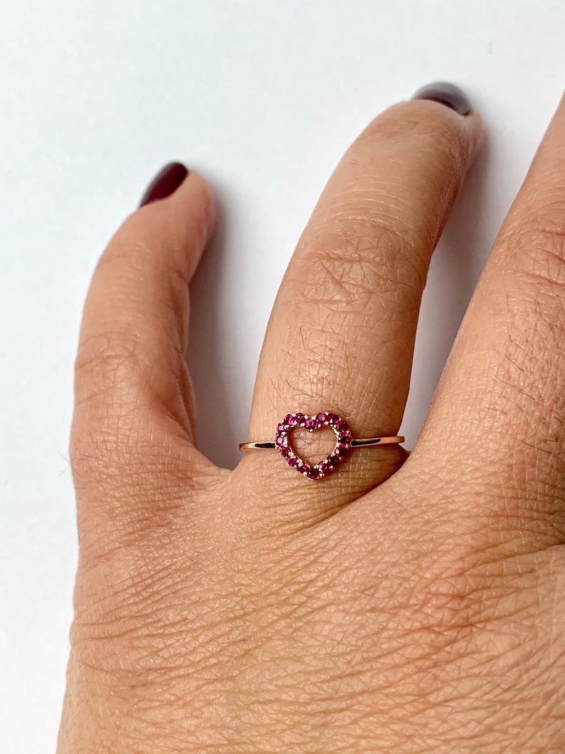 Ruby Heart Ring / 14k Rose Gold Heart Ring/ Gold Ruby Heart - Etsy